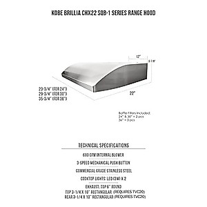 KOBE CHX2230SQB-1 Brillia 30-inch Under Cabinet Range Hood, 3-Speed, 680 CFM, LED Lights, Baffle Filters, Stainless Steel