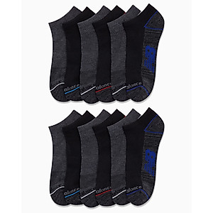 New Balance Men's Low Cut Socks - 12 Pack Performance Cushion No Show Athletic Socks for Men with Arch Support (Size: 6-12.5), Size 6-12.5, Black/Grey Assorted