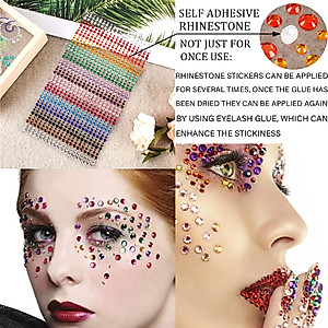 1250 Pcs Self Adhesive Rhinestones for Makeup Eyes 15 Colors Rainbow Rhinestones Face Jewels Face Gems Stick on, DIY Nail Makeup 3mm 4mm 5mm 6mm Rave Festival Accessories Costume for Women