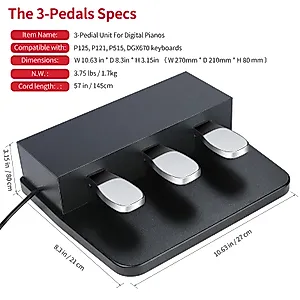 3-Pedal For Digital Keyboards Pianos,Three Foot Pedal Unit Compatible With Yamaha P125, P121, P515, DGX670 Electric Digital Pianos