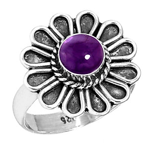 JEWELOPORIUM 925 Sterling Silver Ring for Women Size 8 Violet Natural Amethyst Stone Costume Silver Ring Friendship Day Gift Vintage Jewelry