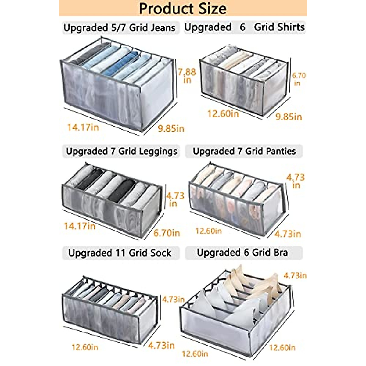 MUIRK Upgraded Wardrobe Clothes Organizer for Jeans/T-Shirts/Socks/Bra,Clothes Organizer for Folded Clothes,Designed with transparent nylon mesh(6PCS:2Jeans+2Shirts+2Leggings)