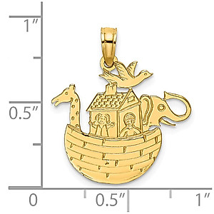 Solid 14k Yellow Gold Engraved and Flat Noah's Ark Charm Pendant 22mm