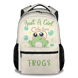 KNOWPHST Frog Backpacks for Girls Boys, 16 Inch Cute Backpack for School, Green, Large Capacity, Durable, Lightweight Bookbag for Kids Travel