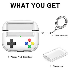 Silicone Airpods Pro 2 Case, Game Player Design for Airpods Pro 2 Case 2022, Soft Silicone Protective Case Skin for Apple Airpods Pro 2nd/1st Generation Accesssories with Keychain for Men Women, White