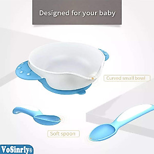 VoSinrly Baby Mate Suction Bowl for Toddlers with Fork & Spoon Set - Toddler Bowls with Suction and Lid - BPA Free Baby Feeding Set (Blue)