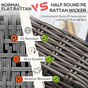 Outsunny 2 Piece Patio Wicker Corner Sofa Set, Outdoor PE Rattan Furniture, with Curved Armrests and Padded Cushions for Balcony, Garden, or Lawn, Lawn, Dark Blue