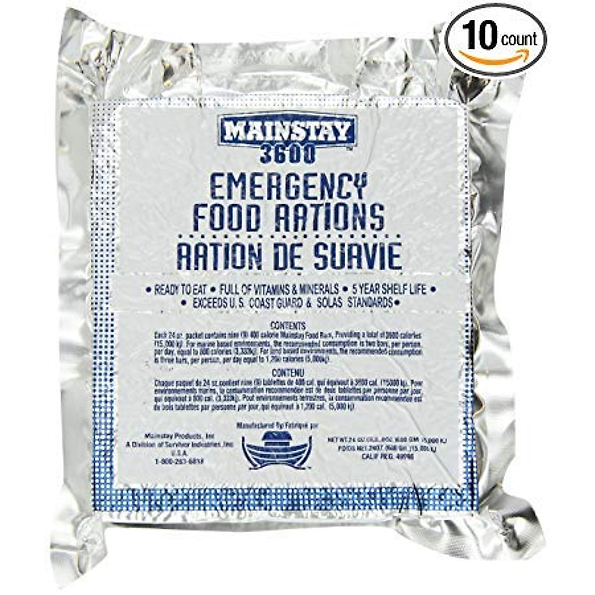 Mainstay Emergency Food Rations with Outdoors Equipment Emergency Guide-3600 Calorie Bar- Full Case