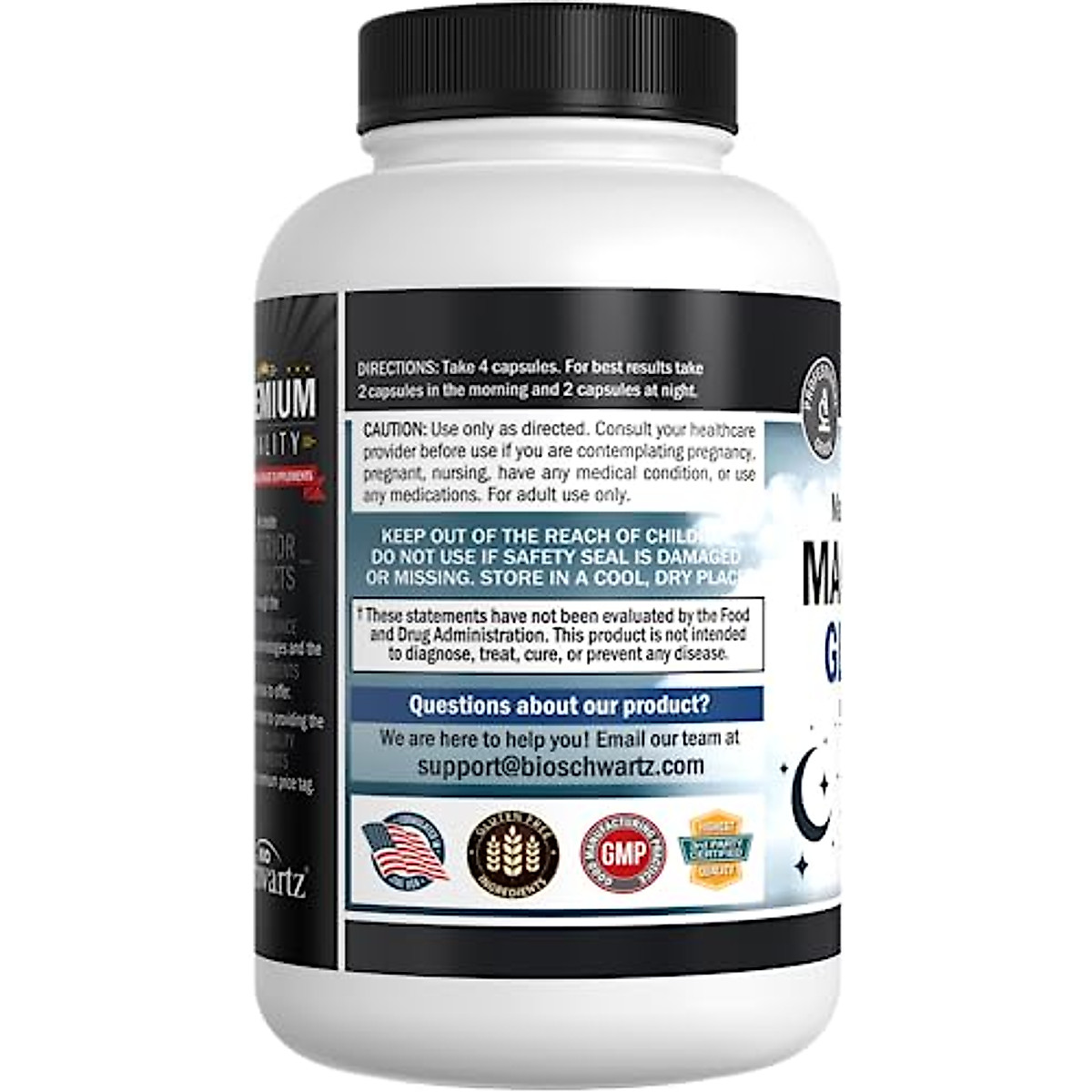 Magnesium Glycinate 500mg Capsules (120 Mini Caps) Maximum Absorption Magnesium Supplement for Nerves Muscles Heart Mood and Sleep Support (Vegan Safe with No Gluten, Soy or GMOs) by BioSchwartz