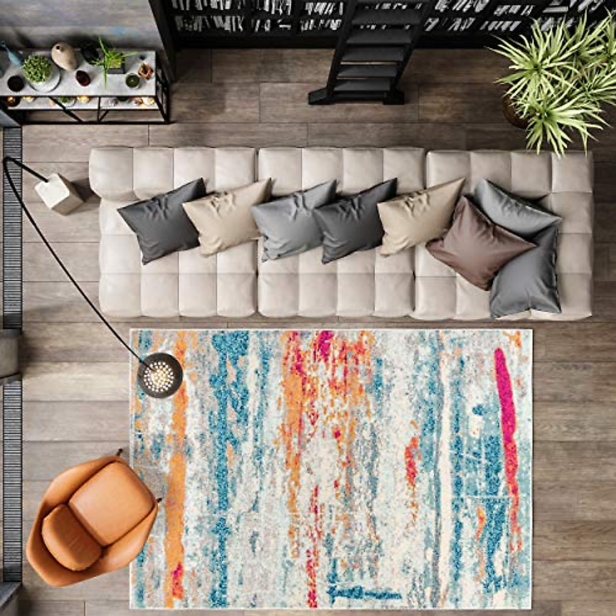 JONATHAN Y Contemporary POP Modern Abstract Brushstroke Cream/Blue 8 ft. x 10 ft. Area-Rug, Bohemian, Easy-Cleaning, for Bedroom, Kitchen, Living Room, Non Shedding (CTP102C-8)