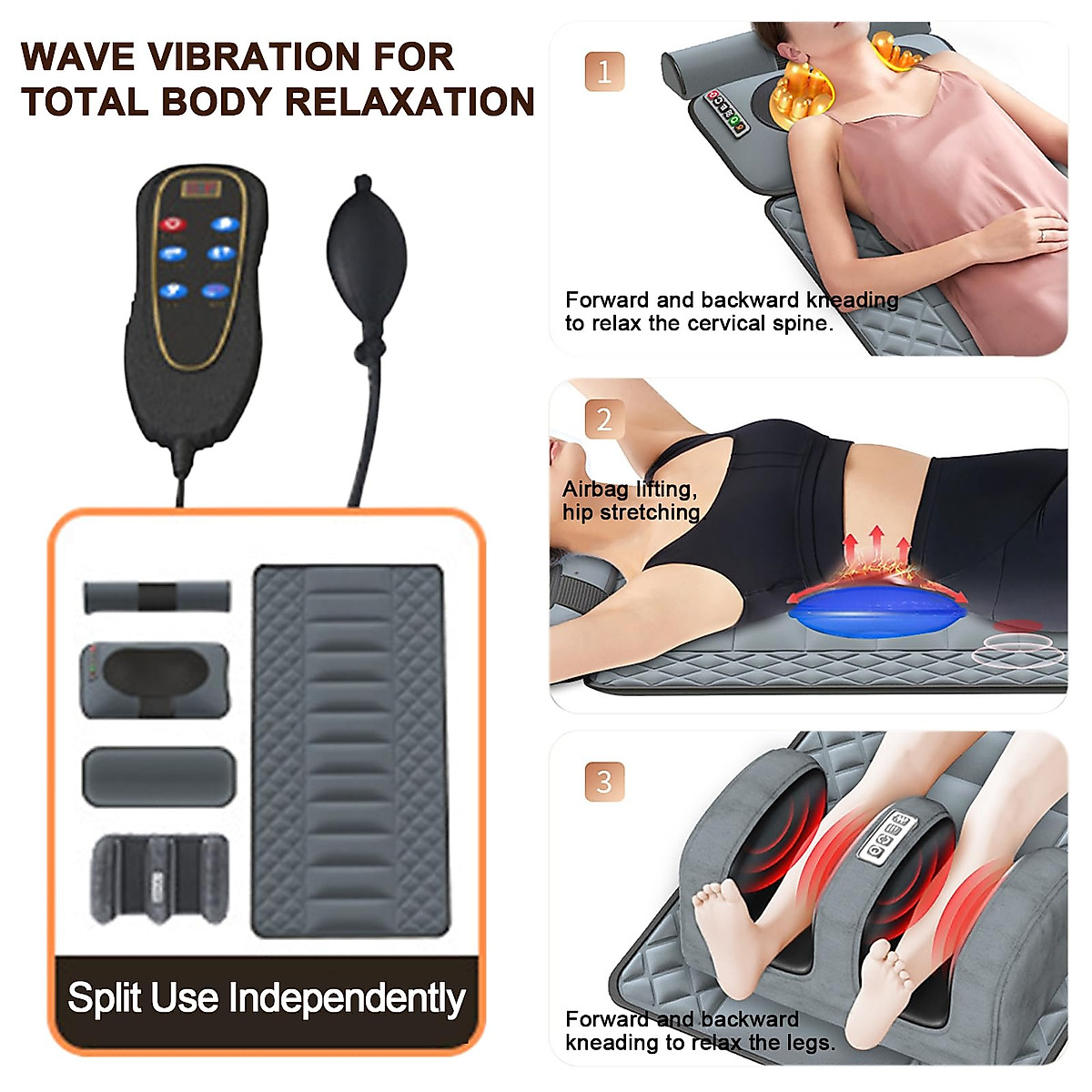 JPWDDWYT Full Body Massage Mat with Heat Massage Chair pad Foot Massager Multifunction Foldable Heating Cushion 9 Massage /3 Timing Modes Shiatsu Massage Pad (Blue)