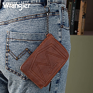 Montana West Wrangler Brown Cow Print Credit Card Holder Cute Keychain Wallet Small Wallets Woman with A Zipper Pocket Thin Slim & Minmalist WG102-W005BR
