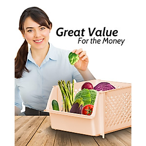 Skywin Plastic Stackable Storage Bins for Pantry - 2 Pack Stackable Bins For Organizing Food, Kitchen, and Bathroom Essentials (Cream)