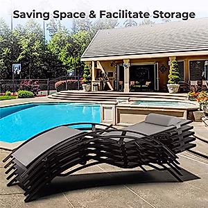 NICEDAYFY 3Pcs Sun Lounger Recliner Set Aluminum Chaise Lounges,Reclining Chair with 5 Adjustable Backrest, Head Cushion, Table for Garden (Color : A, Size : One Size)