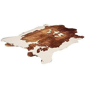 MustMat Faux Cowhide Area Rug Brown Cow Rug Western Decor for Living Room Approx 5.2' x 6.5'