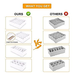 AzxecVcer 4 Set Sock Underwear Organizer,45 Cell Foldable Washable Odorless Fabric Drawer Organizers Storage Divider for Clothing, Baby Clothes, Bra, Panty, Socks, Scarf, Ties (White)