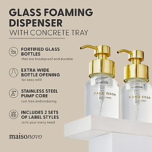 MaisoNovo Foaming Soap Dispenser with Concrete Tray - Hand Soap Refills for Foaming Dispenser - Clear Bottle w.Tray 14 oz - 12 Mix Tablets
