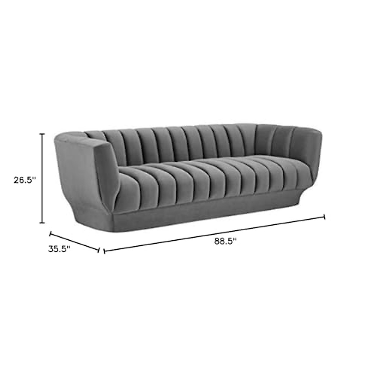 Modway Sofa Entertain Vertical Channel Tufted Performance Velvet Couch in Gray