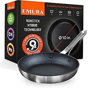 Emura Professional 10 inch Non Stick Frying Pan | Cookware Aluminum Nonstick Coating Skillet | PFOA and PTFE free, Scratch Resistant, Induction & Oven Safe Cooking | All stovetops