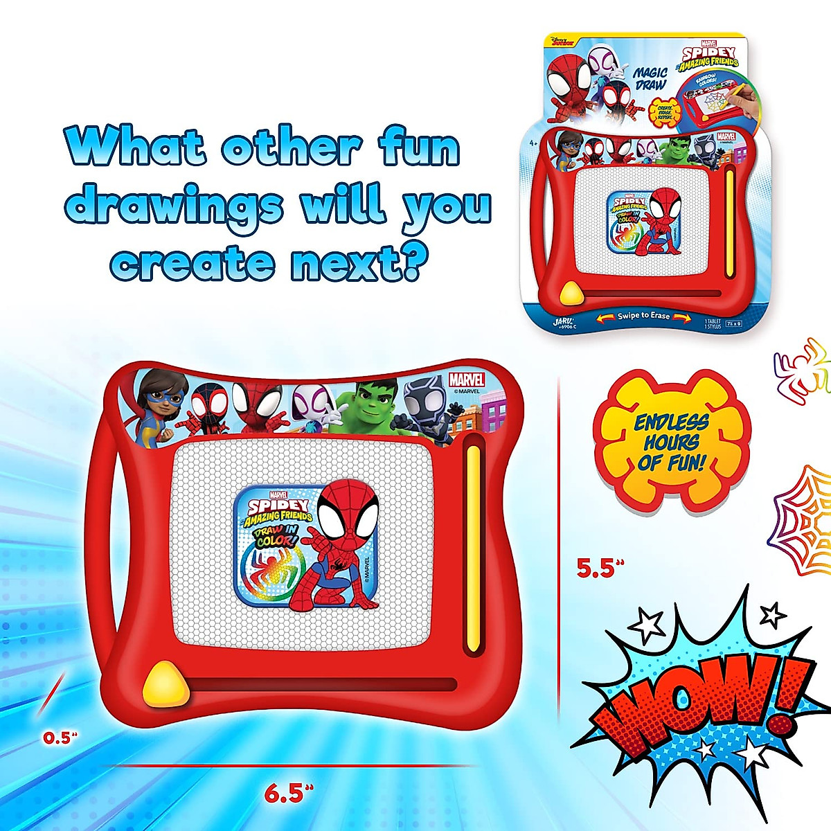 JA-RU Marvel Spiderman Magic Magnetic Drawing Board (1 Toy) Draw, Sketch & Doodle Tablet for Kids, Boys & Girls. Car Trip Game & Activity Travel Toys. Mess-Free Educational Learning Pad. C-6906-1s