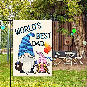 Louise Maelys Happy Father's Day Garden Flag 12x18 Double Sided for Dad, Burlap World's Best Dad Gnome Garden Flags Banners Vertical for Daddy Papa Grandpa Father's Day Outdoor Home Decor (ONLY FLAG)