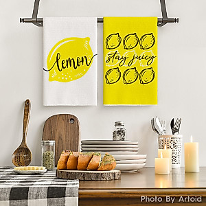 Artoid Mode Lemon Stay Juicy Summer Kitchen Towels Dish Towels, 18x26 Inch Seasonal Decoration Hand Towels Set of 4