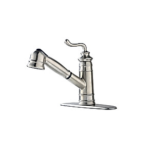 Derengge Stainless Steel Single Handle Pull Out Kitchen Sink Faucet, Contemporary Brushed Nickel Pull Down Kitchen Faucet,FS-825-KGSS