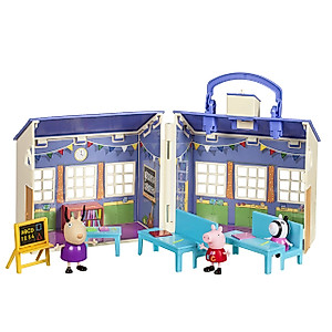 Peppa Pig School Playset, 9 Pieces - Includes Foldable School House Case, 3 Character Figures & Classroom Accessories - Back to School Toy Gift for Kids - Age 3+