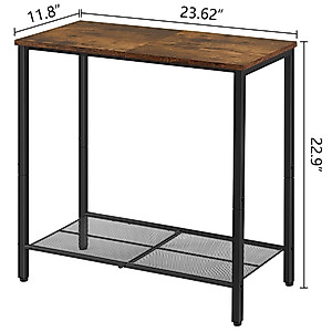 Hoctieon 2 Tier End Table, Sofa Side Table, Narrow Side Table with Storage, Slim Nightstand for Small Spaces, Metal Frame, for Living Room, Bedroom, Sofa Couch, Hall, Rustic Brown, 2 Set