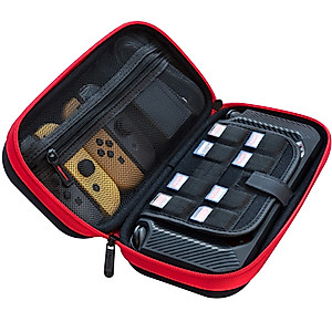 ButterFox Compact Switch Case for Nintendo Switch, Fits Slim Wall Charger AC Adapter, Large Accessories Pouch for Nintendo Switch, 9 Game and 2 Micro USB Holders - Red/Black