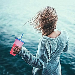 Alohastarttg 5pcs 24oz Color Changing cups Reusable Plastic Drinking cup tumbler with lid and straw Stadium cup Can be used for Summer parties and Gift cups, set of5