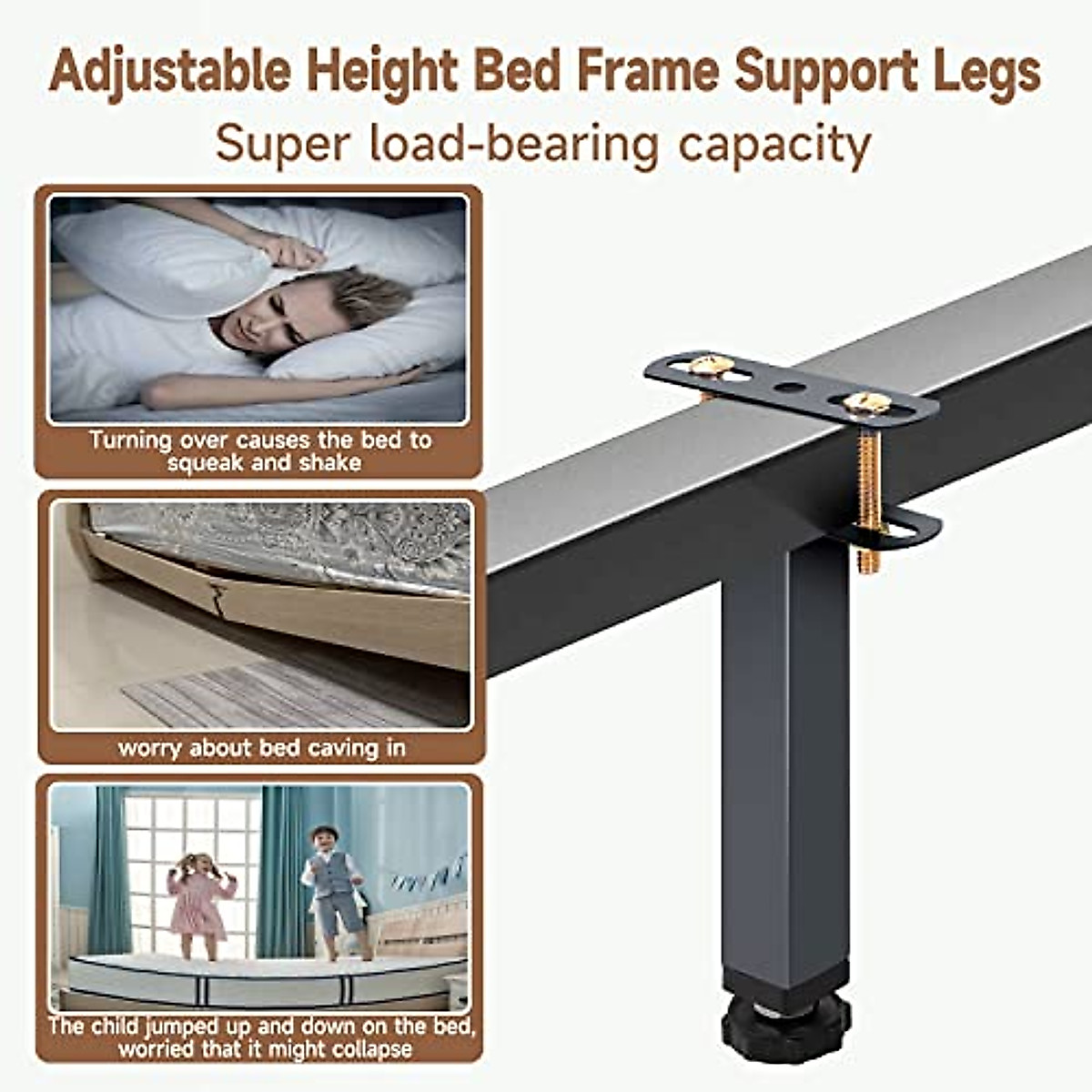 4 Pcs Adjustable Height Bed Support Legs For Bed Frame/Bed Center Slat, Super Sturdy Metal Bed Frame Center Support Leg, Replacement Bed Frame Support Legs, Support Feet For Bed Frame (7.8 To 10.6 IN)