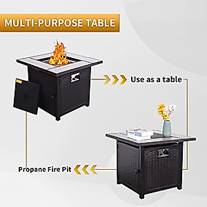 Outdoor Propane Fire Pit Table for Outside, 30 Inch 50,000 BTU Multipurpose Steel Square Gas Firepit with Tabletop and Lava Rock, for Parties and Gatherings on Patio Garden Backyard Porch