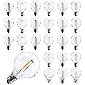 G40 Led Replacement Light Bulbs 1W Shatterproof Globe Bulb Fits E12 or C7 Candelabra Screw Base Sockets, 1.5 Inch Dimmable Light Bulbs for Indoor Outdoor Patio Decor, 2200K, Warm White, 25 Pack