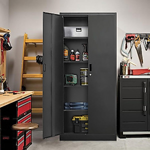 iDEKAI Metal Storage Cabinet with Locking Doors and Adjustable Shelves, 71" H Lockable Steel Storage Cabinets for Home, Office, Garage, School (Black)