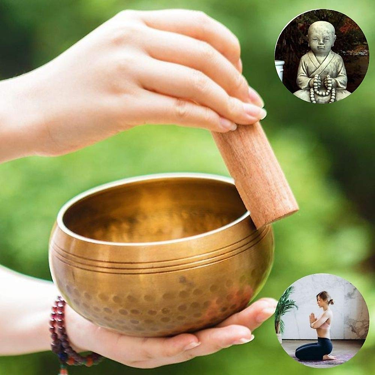 Andos Tibetan Singing Bowl Set Handcrafted in Nepal /Meditation Sound Bowl Set Helpful for Yoga Meditation Prayer Zen Chakra Healing Relaxation Therapy Mindfulness/Yoga Accessories/Bonus Gift Included