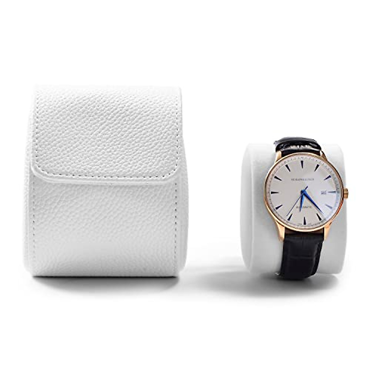 Oirlv Luxury Leather Travel Watch Case Single Watch Box for Women Portable Jewelry Watch Storage Roll Organizer(White)