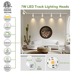 Arcfox 7W 3000K LED H Type Track Lighting Heads Dimmable 3 Wire Single Circuit Track Light Fixtures ETL, 24°, CRI90 for Retail Store Kitchen Gallery Accent Lighting 12 Pack White