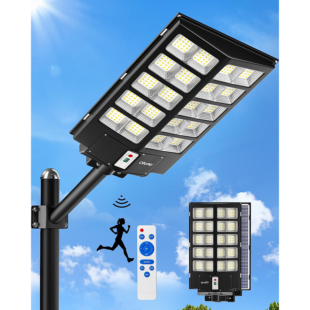 Ofuray Of-5200W Solar Street Light Outdoor Waterproof, 320000LM Solar Parking Lot Lights-Commercial Dusk to Dawn, IP67 6500k LED Street Light with Remote Control Motion Sensor for Garage, Yard, Barn