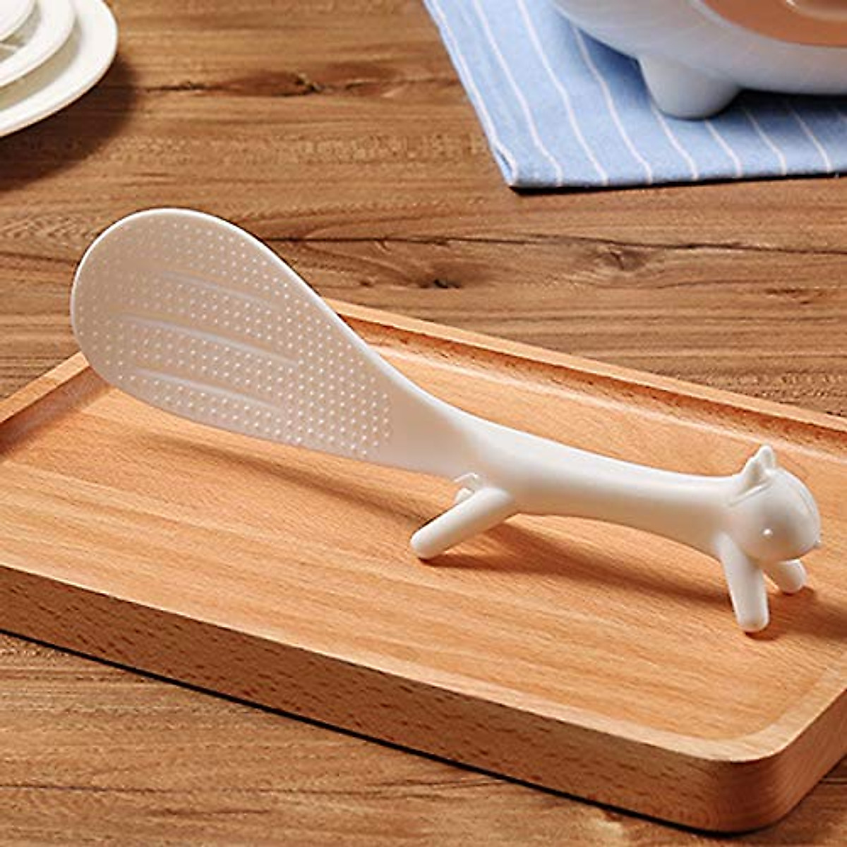 3 Piece Non-stick Rice Spoon Fashion Rice Cooker Dishes Filled Scoop Shovel Creative Household Kitchen Tools,Lovely Squirrel Shape Standing Spoon (Gray，White，Orange)