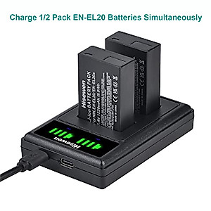 Hisewen EN-EL20 EN-EL20a Battery and Dual Charger for Nikon Coolpix P950, P1000, DL24-500, Coolpix A, 1 AW1, 1 J1, 1 J2, 1 J3, 1 S1, 1 V3 Digital Camera.