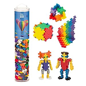 PLUS PLUS 240 Piece Interlocking Building Blocks for Kids, Open Ended Connecting Toys, STEM Bin Classroom Mini Manipulatives - Basic Mix Play Tube