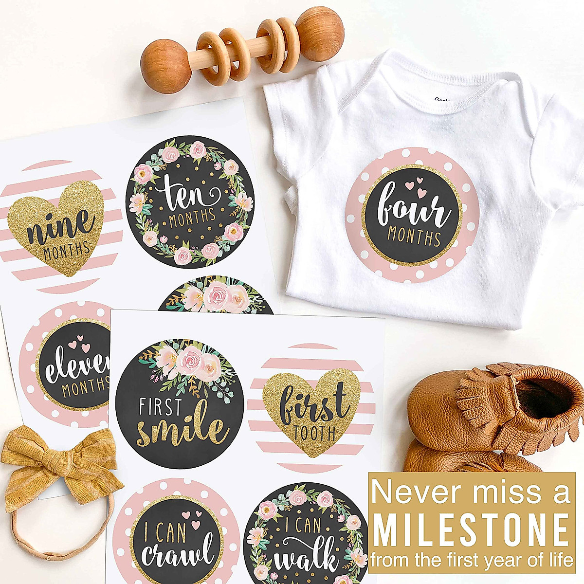 16 Monthly Baby Milestone Stickers Girl - Floral Baby Monthly Milestone Stickers For Baby Girl, Milestone Baby Monthly Stickers, Baby Month Stickers For Baby Photo Props, Monthly Baby Stickers Girl