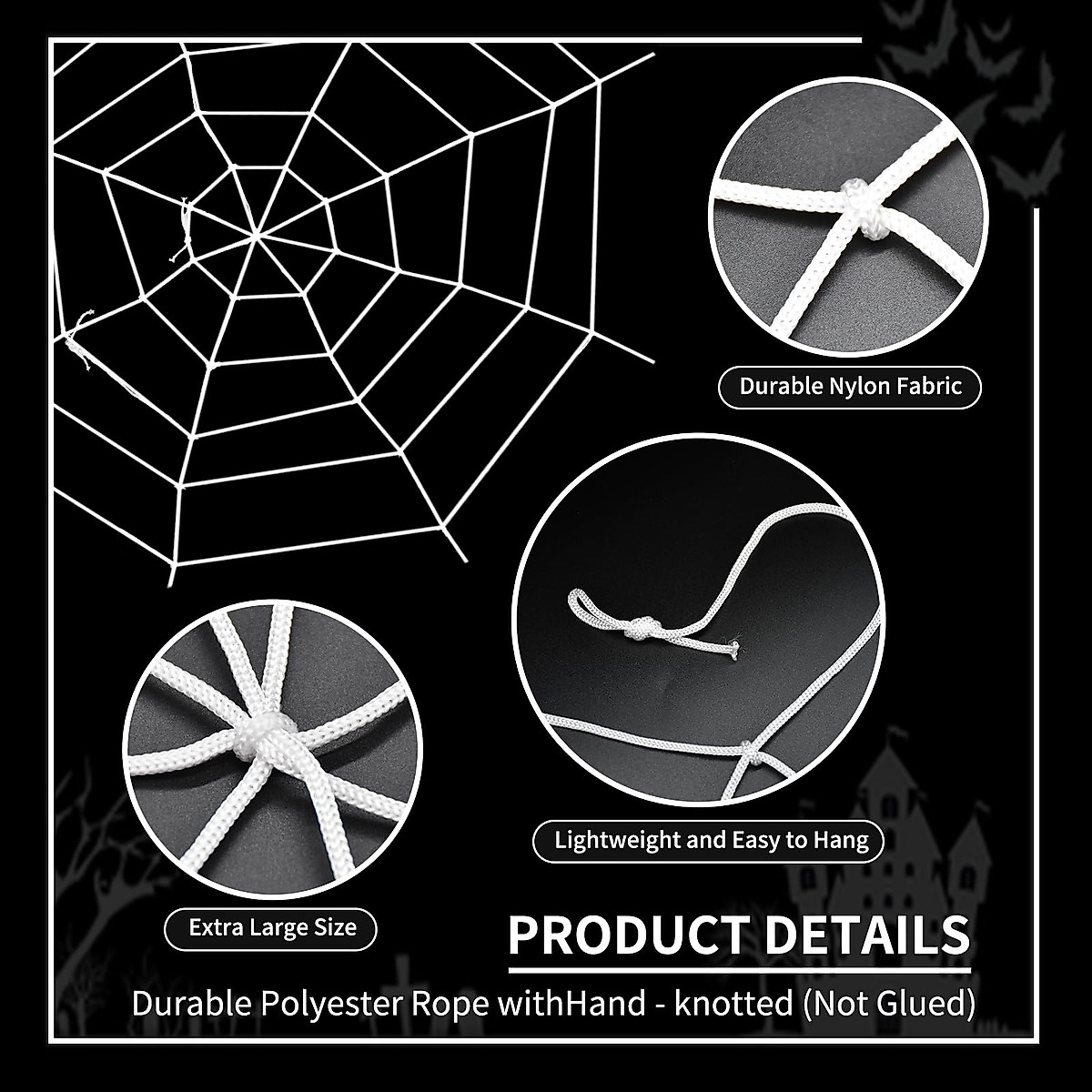 3 FT Halloween Giant String Rope Spider Web Decorations - Round Fake Spider Elastic Belt Props for Window Indoor Outdoor Yard Porch Haunted House Decor