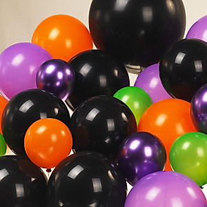 Halloween Balloon Garland Arch Kit 170pcs Orange and Black Purple green balloons with Spooky Spider Bat Pumpkin foil Balloons for fall Halloween Party Decorations