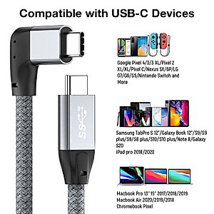 90 Degree USB C to USB C Cable, USB C 3.2 Cable 20Gbps Data Transfer, 4K@60Hz 8K@30Hz Video Right Angle 100W PD Fast Charging Cable with E-Marker for Thunderbolt 3/4, MacBook Pro, iPad Pro, Galaxy S20