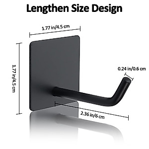 LIOUCBD 4PCS Adhesive Sticky Wall Hooks Heavy Duty, Long Stainless Steel Towel Hooks for Hanging Kitchen Bathroom Home, Waterproof Hook Wall Hanger Holder for Key Hat Coat Bag (Black)