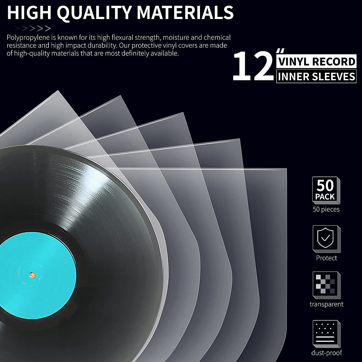 BUBM 50 pieces Inner LP Vinyl Record Sleeves Antistatic – 12 Inch Protective Vinyl Cover Sleeves