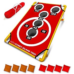 SWOOC Games - Coney Island Toss - Arcade Style Cornhole Board Set w/Carrying Case & 15+ Games - Corn Hole Games for Adults - Kids Bean Bag Toss Game - Kids Cornhole Set with Bags - Outdoor Yard Games