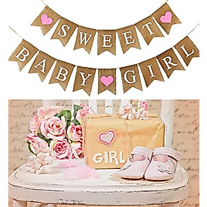 Shimmer Anna Shine Sweet Baby Girl and Gifts Burlap Banner for Baby Shower Decorations and Gender Reveal Party (Pink Hearts)